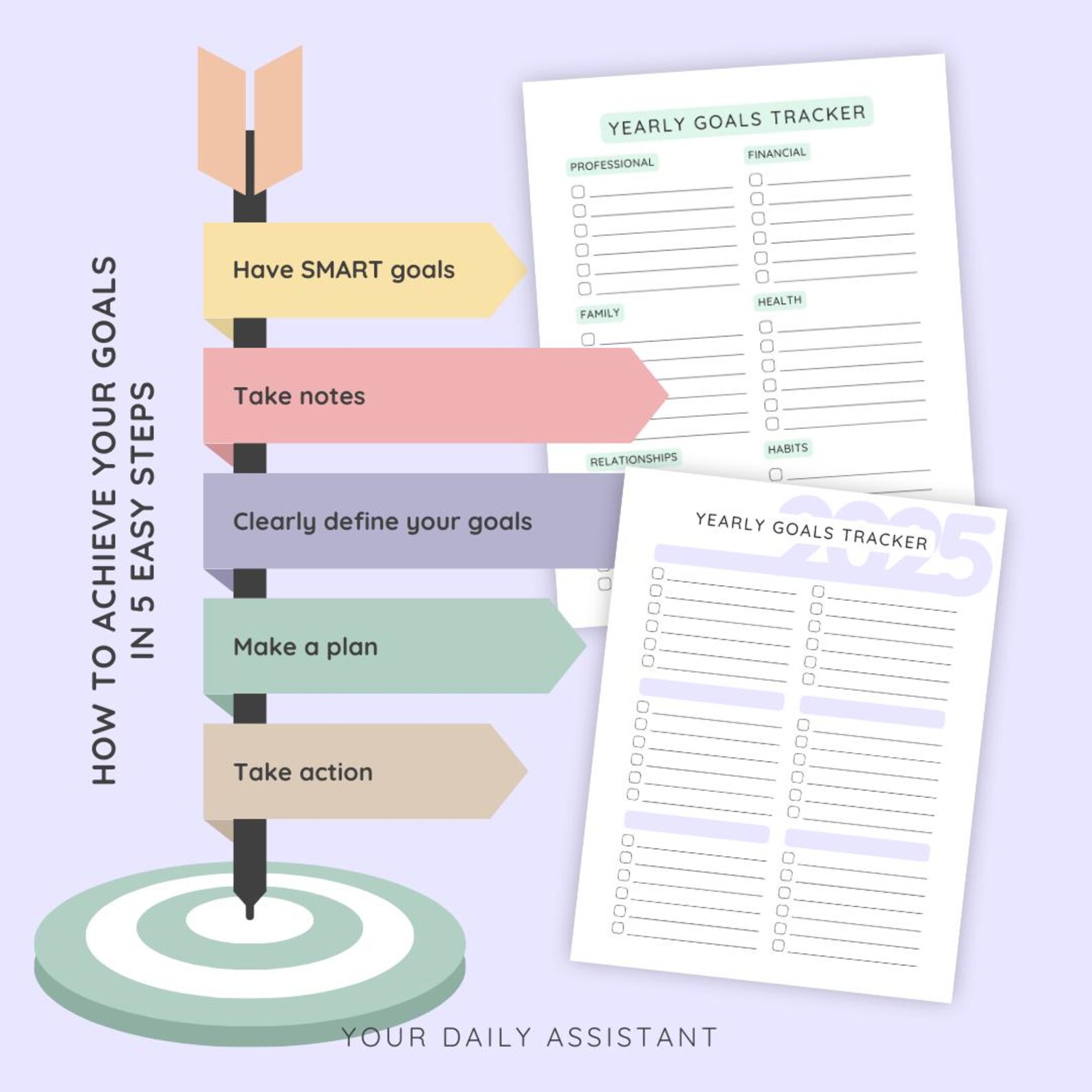 Yearly Goals Checklist Printable: Simple Task List Template (digital ...