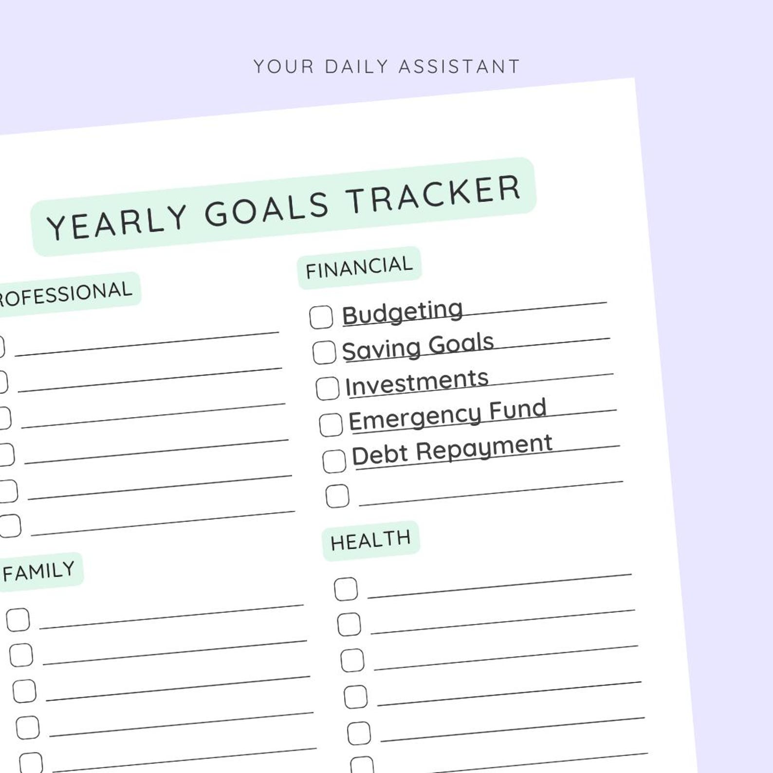Yearly Goals Checklist Printable: Simple Task List Template (digital ...