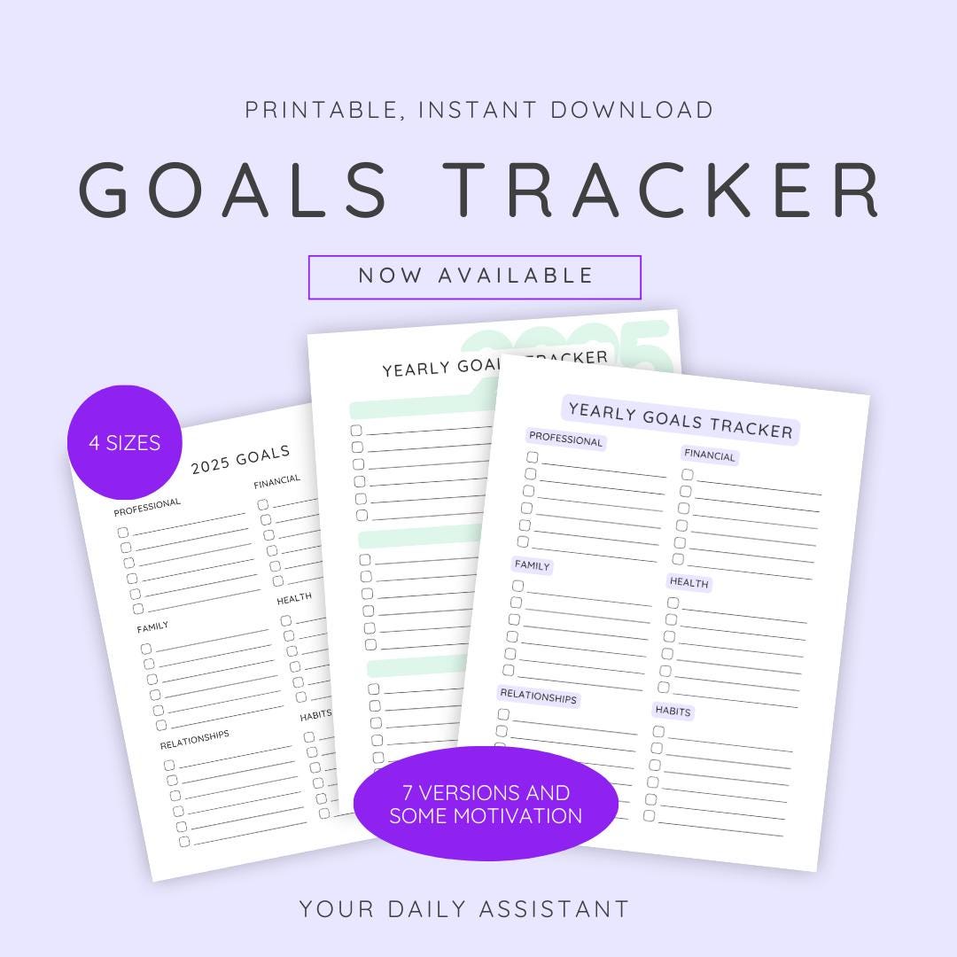 Minimal Goals List Printable, Yearly Goals Checklist, Simple Tasks List ...