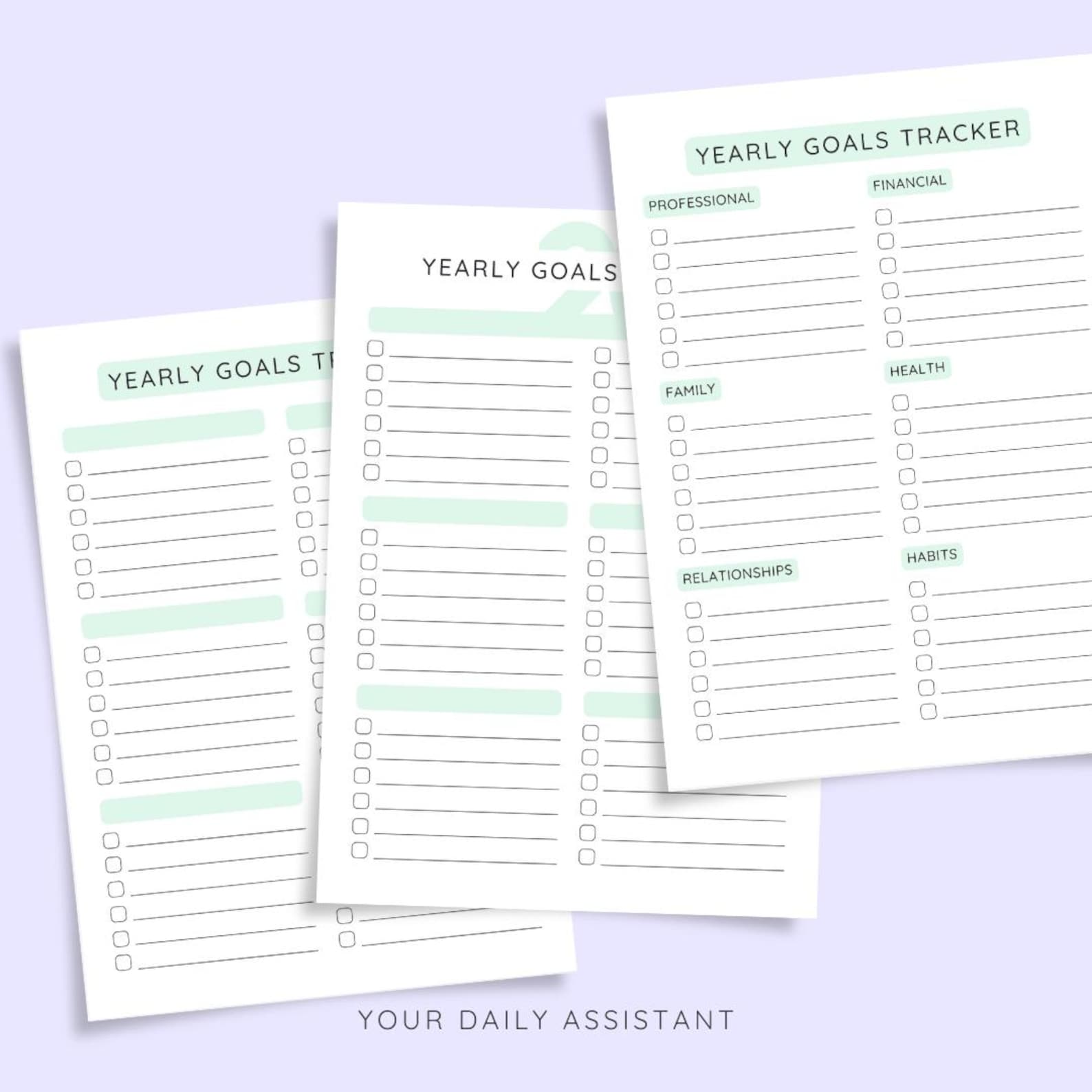 Yearly Goals Checklist Printable: Simple Task List Template (digital ...