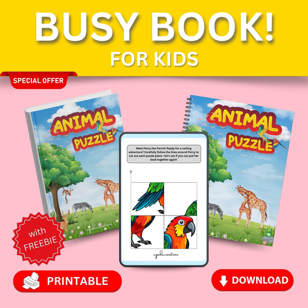 BUSY BOOK Animal Puzzle Printable - Etsy