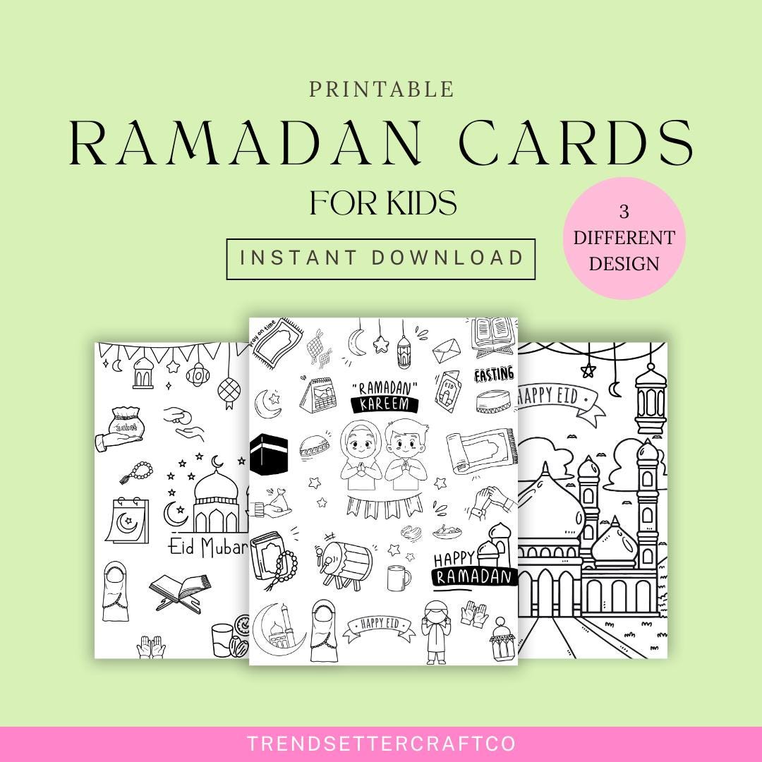 Ramadan Kids Colouring Card Printable, Ramadan Mubarak DIY Gift for ...