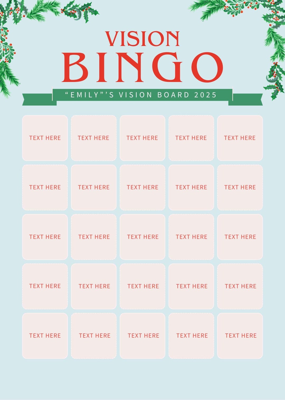 Vision Board Bingo Card, Simple Vision Board Printable, Bingo Card ...