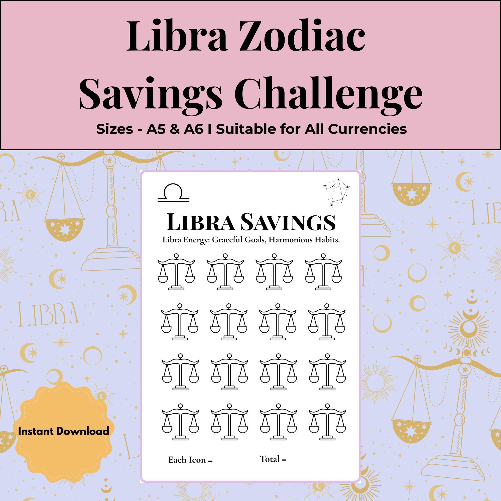 Libra Zodiac Savings Challenge: Printable Budget Tracker (A5/A6 PDF) - Etsy
