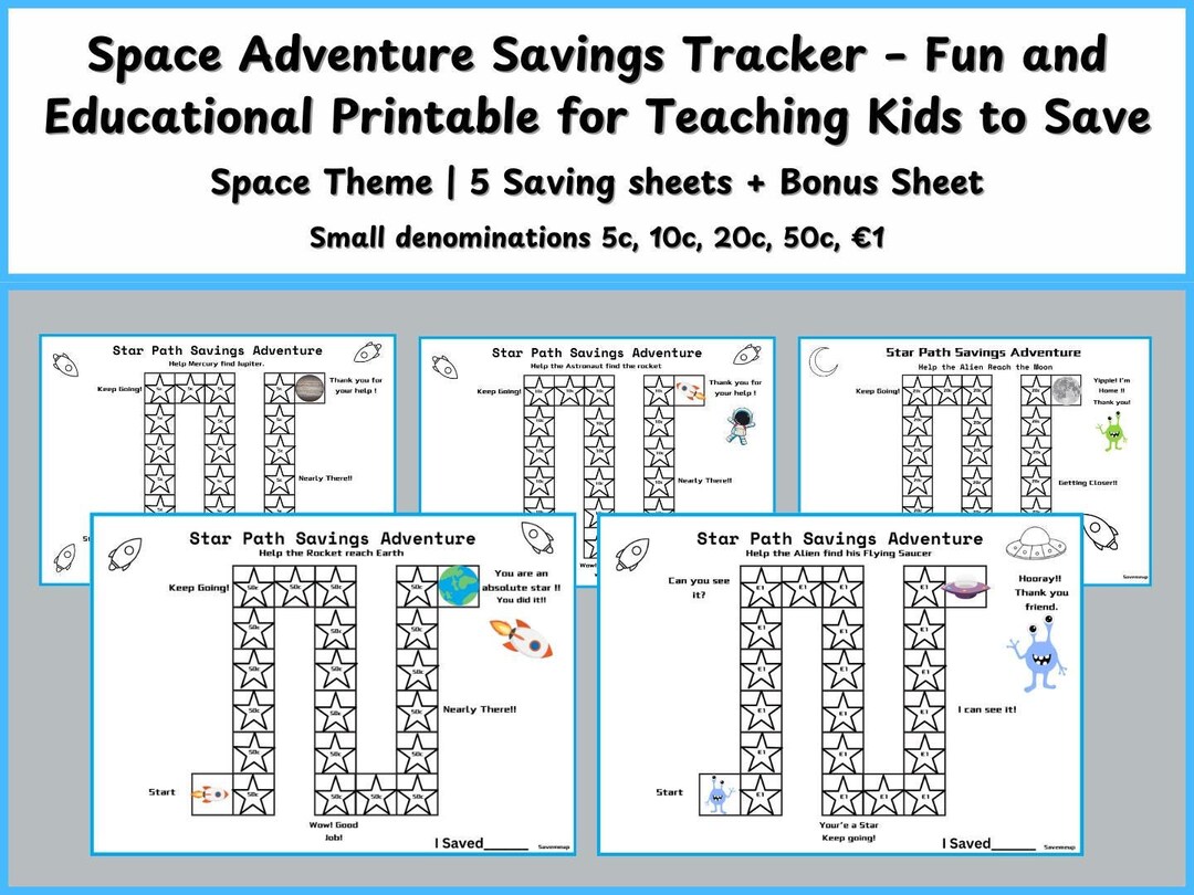 Space Themed Kids Savings Tracker Printable – Star Path Money-saving ...