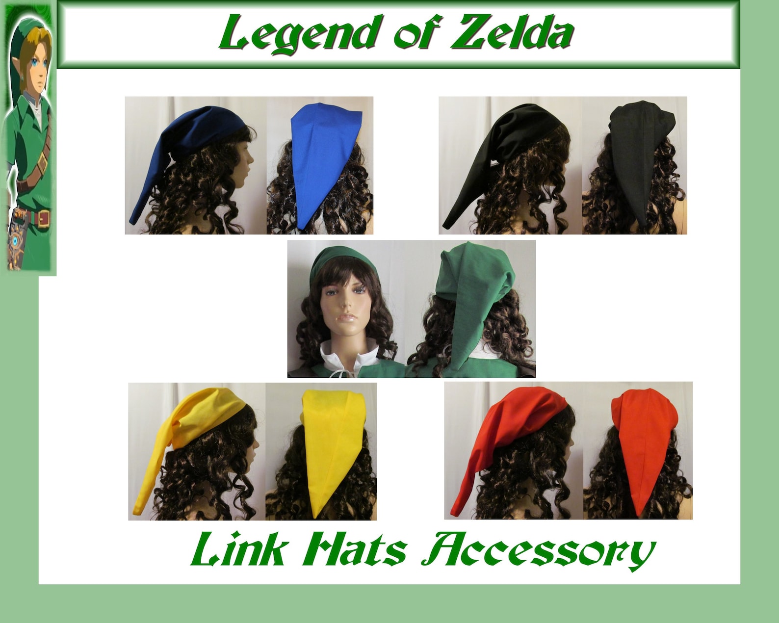 Legend of Zelda Link Hat Green Red Black Yellow Blue Costume | Etsy