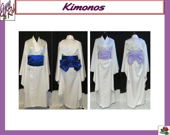 White Satin Kimono With Tabard and Obi Warrior Samurai Wedding Bridal ...