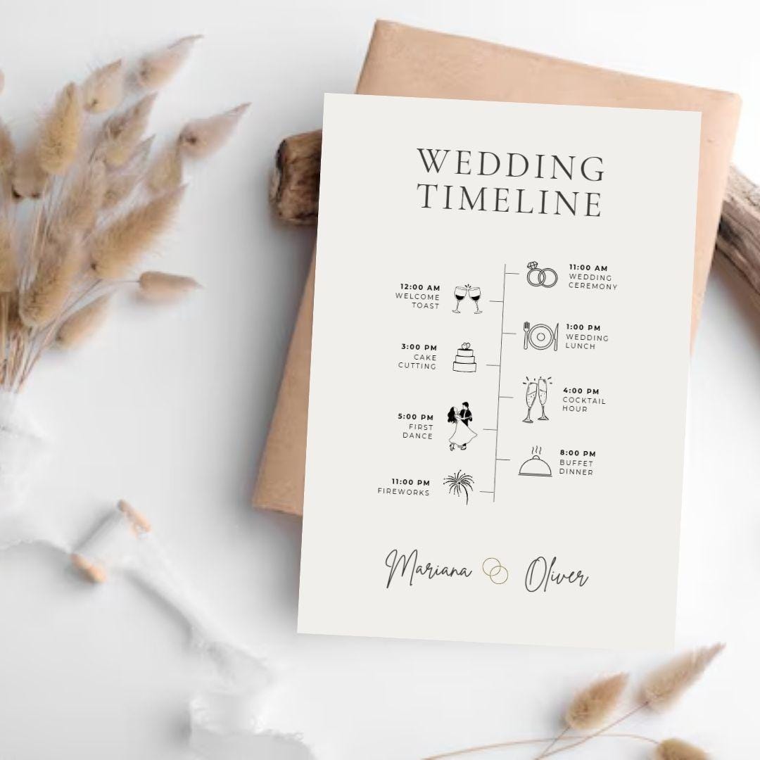 Minimalist Wedding Timeline Template | Editable Canva Day-of Schedule ...