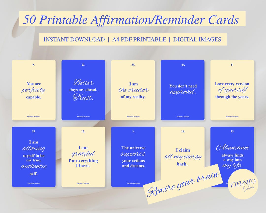 50 Printable Affirmation Cards | Self Care Cards | Mindfulness Gift ...