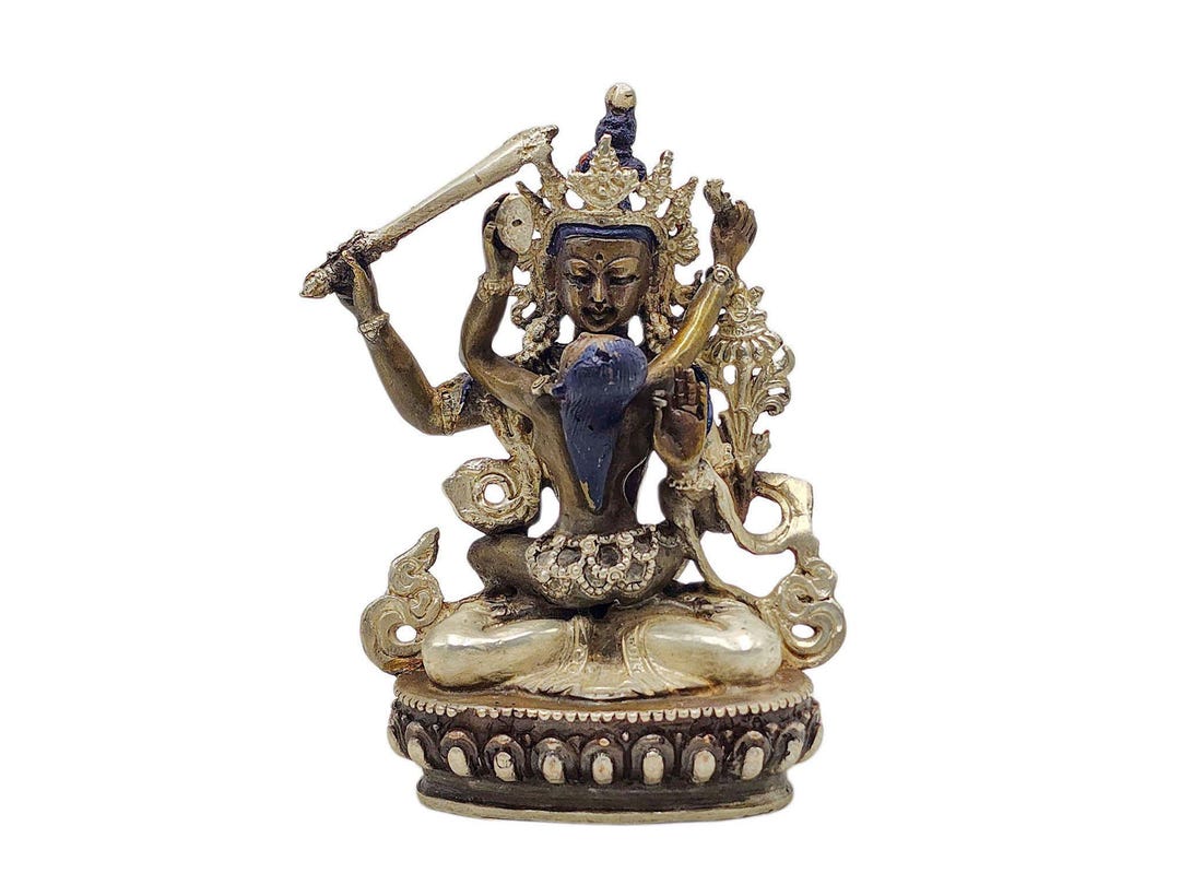 5-inch Manjushri Shakti Consort, Buddhist Miniature Statue, Silver and ...