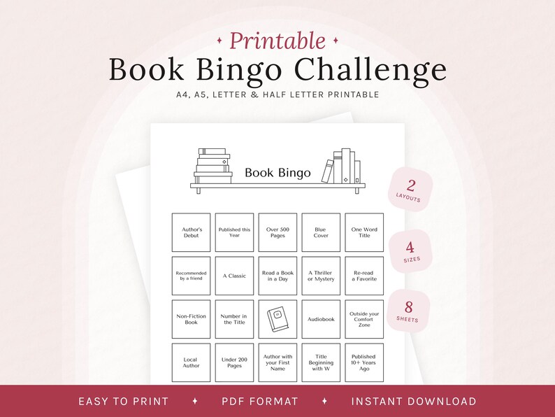 Printable Book Bingo Template, Reading Bingo Sheets, Reading Challenge ...