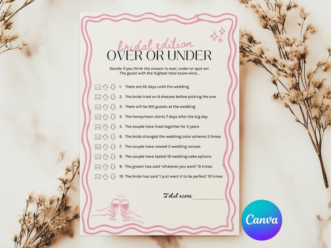 Over or Under Bridal Shower Game, Wedding Shower Over or Under Game ...