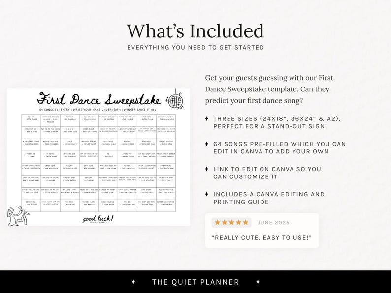 First Dance Sweepstake Sign Template, Wedding Reception Song Game ...