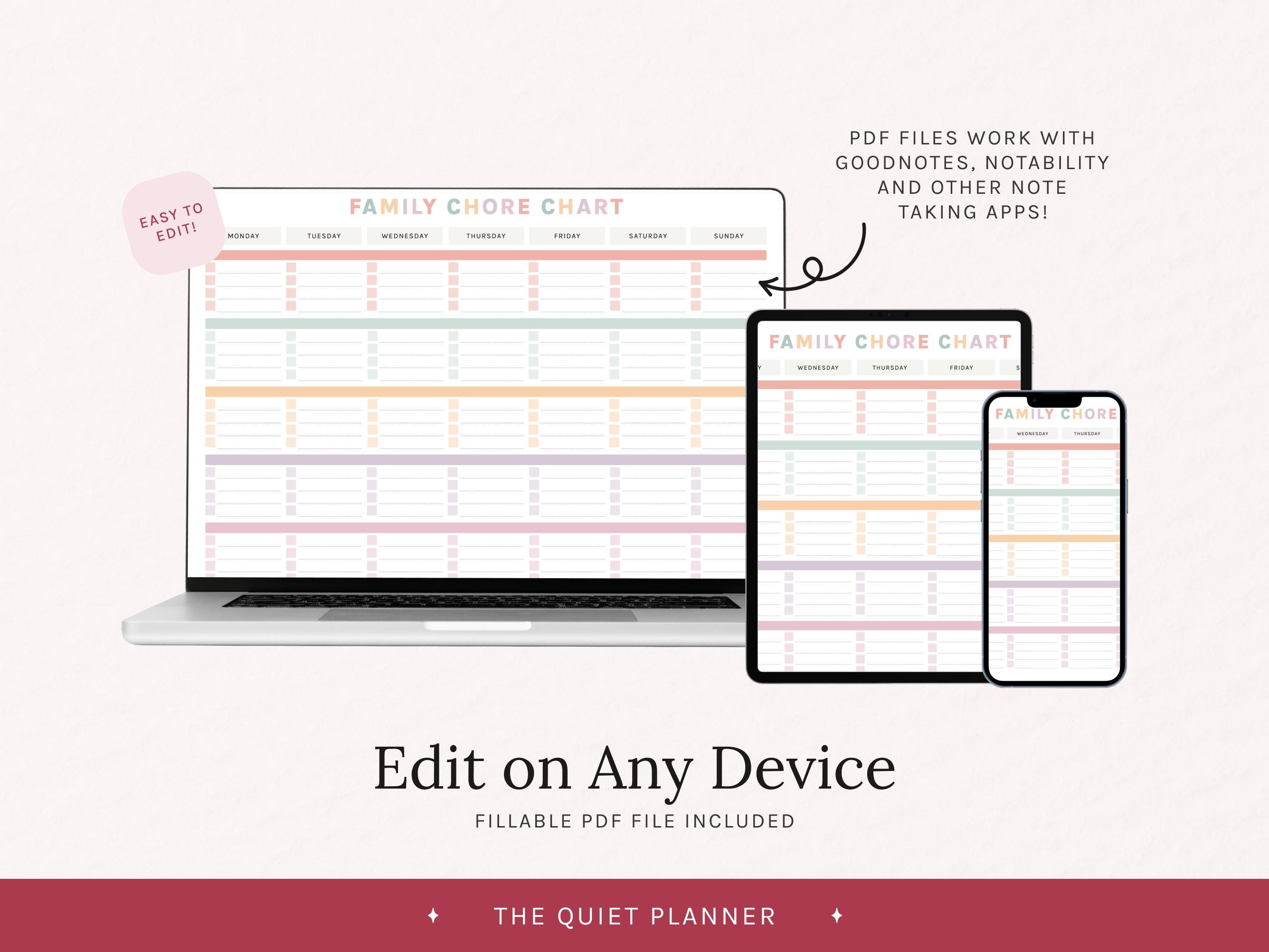 Weekly Family Chore Chart, 2,3,4,5 People, Household Chore List ...