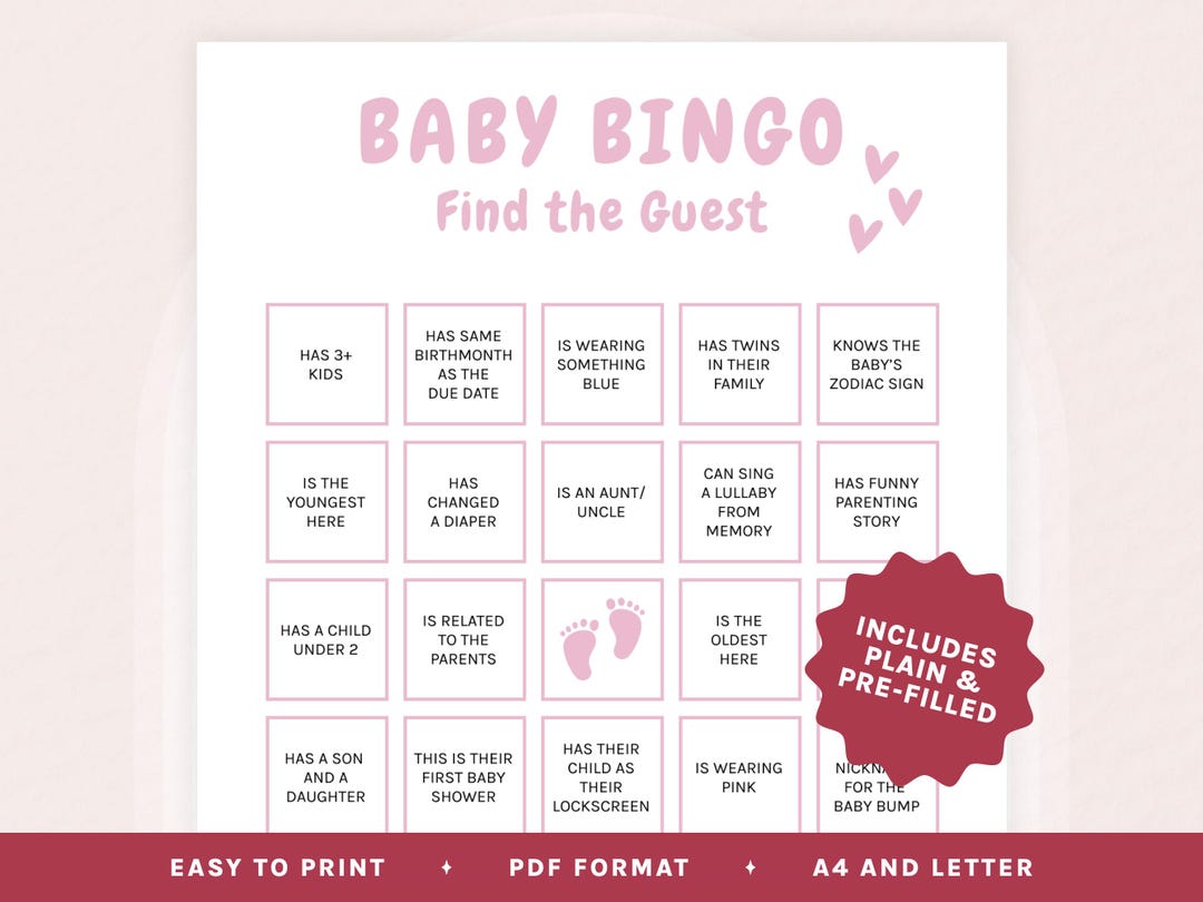 Baby Bingo Game, Baby Shower Game, Find the Guest, Printable Baby ...