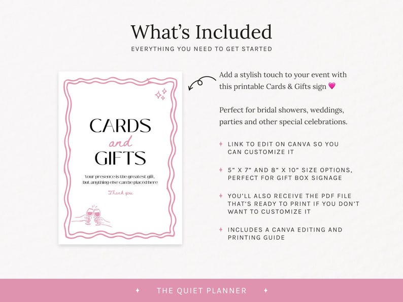 Cards and Gifts Sign Template, Modern Gift Table Sign, Bridal Shower ...