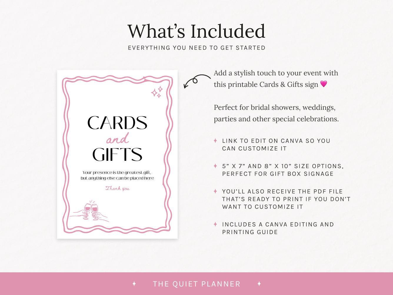 Cards and Gifts Sign Template, Modern Gift Table Sign, Bridal Shower ...