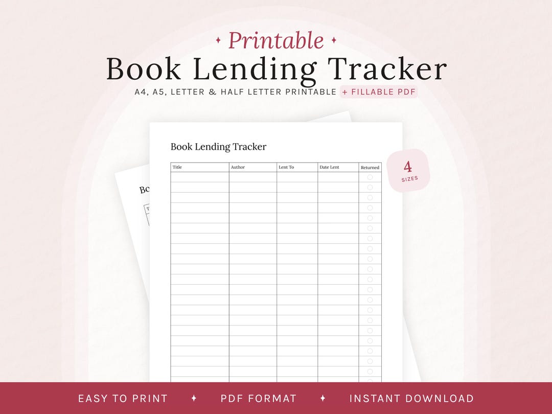 Printable Book Lending Tracker, Book Borrowing Tracker, Reading Journal ...