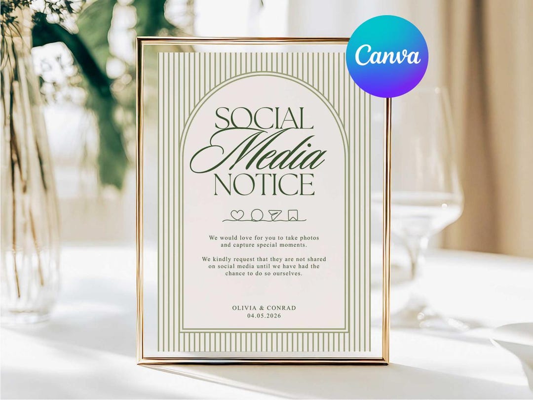 Striped Social Media Notice Wedding Table Sign, Old Money Instagram ...