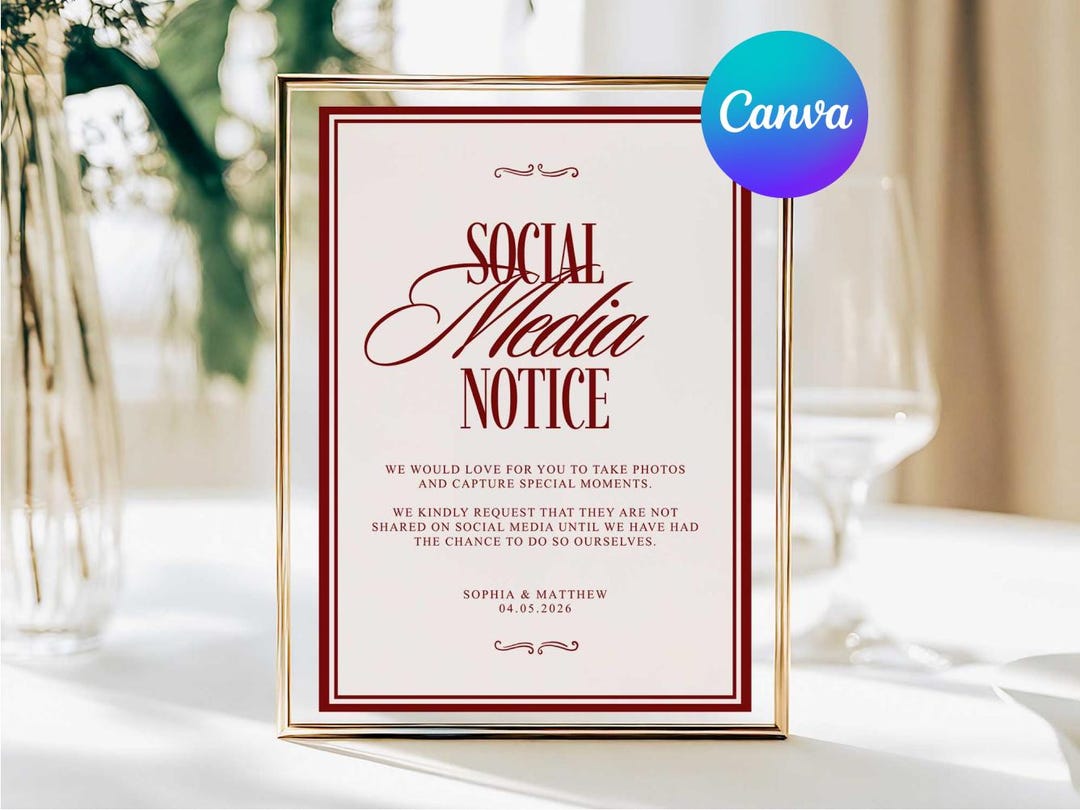 Vintage Social Media Notice Wedding Table Sign, Old Money Instagram ...
