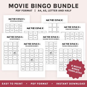 Movie Bingo Template Bundle, Printable Film Bingo Sheets, Movie ...