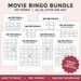 Movie Bingo Template Bundle, Printable Film Bingo Sheets, Movie ...