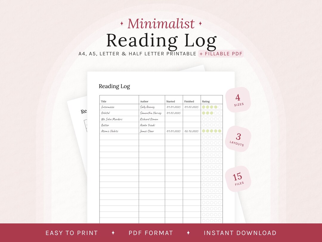 Printable Reading Log, Reading Tracker Chart, Book Review Log, Track ...