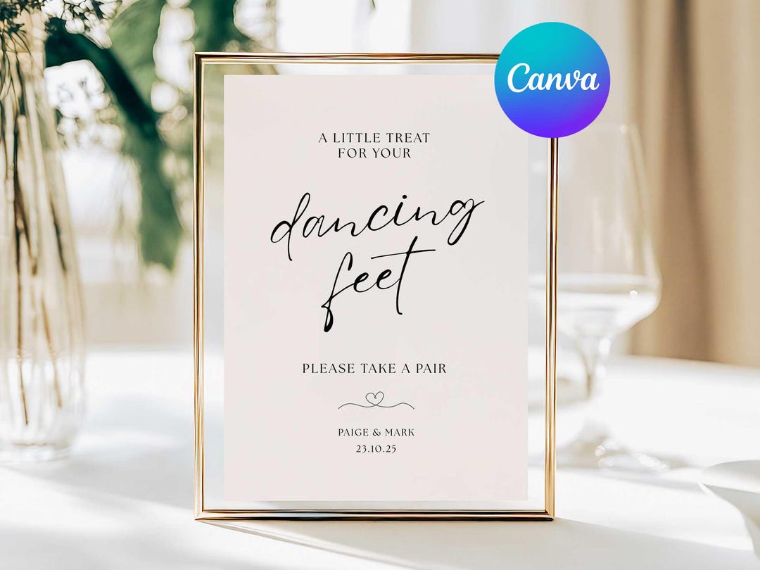 Dancing Feet Sign Template, Wedding Flip Flops Table Sign, Treat for ...