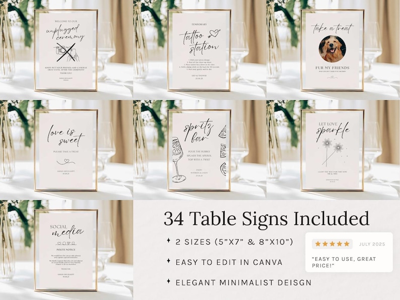 Wedding Table Sign Bundle, Editable Modern Minimalist Wedding Sign ...