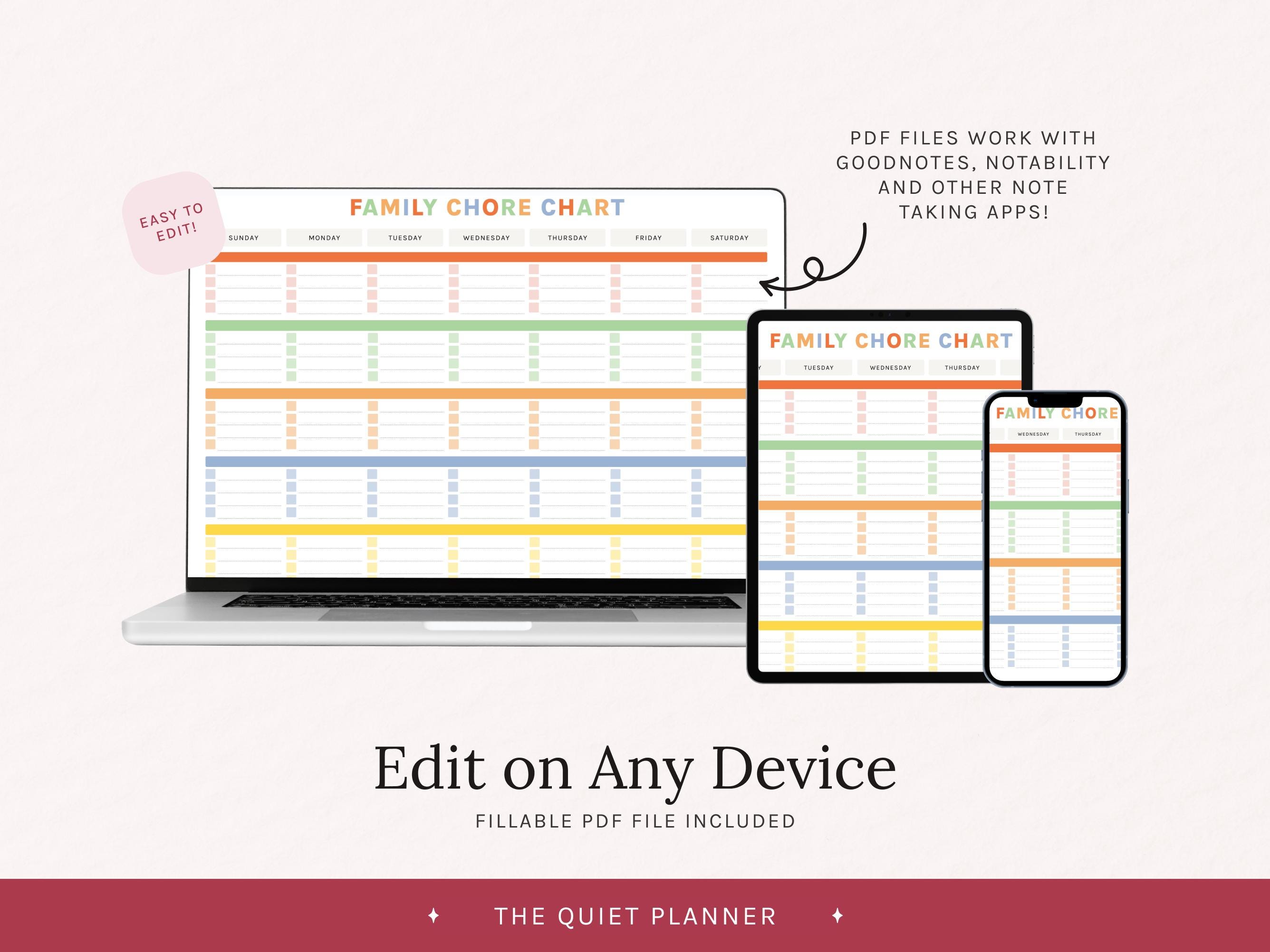 Editable Family Chore Chart: Printable Weekly Cleaning Schedule (PDF ...