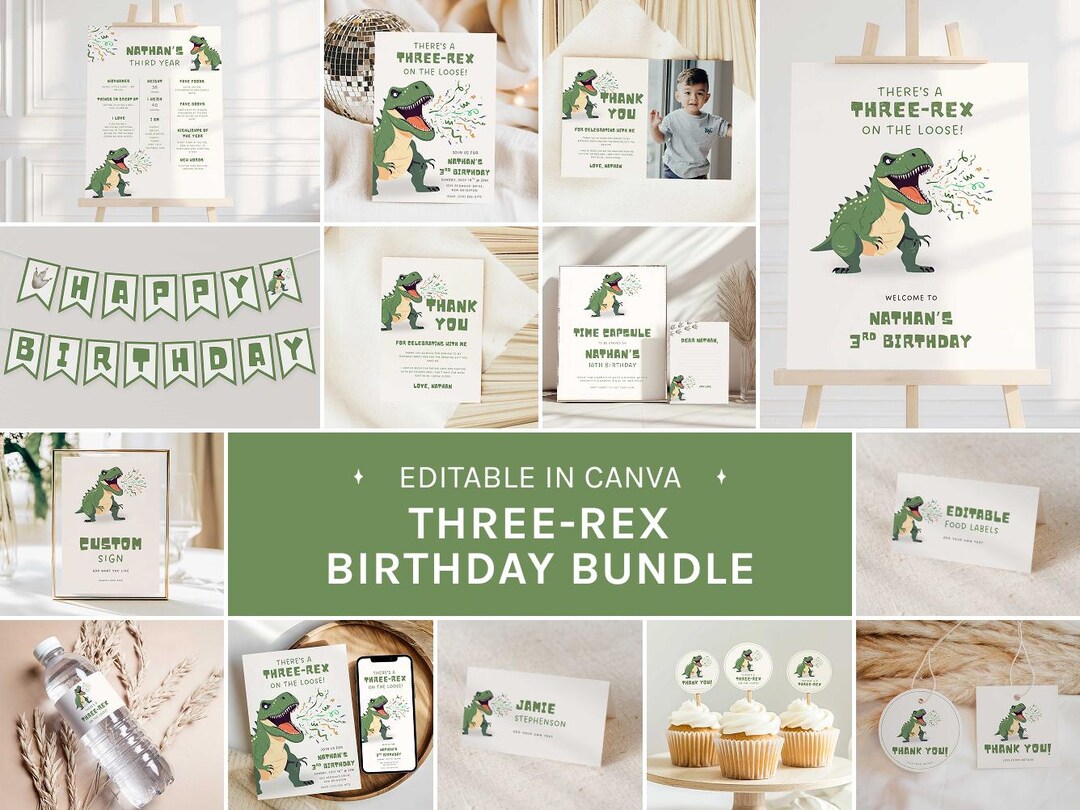 Three Rex 3rd Birthday Bundle, Dinosaur 3rd Birthday Party Invite ...