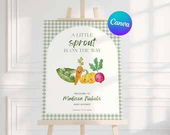 Little Sprout Baby Shower Welcome Sign, Editable Garden Veggies Theme ...