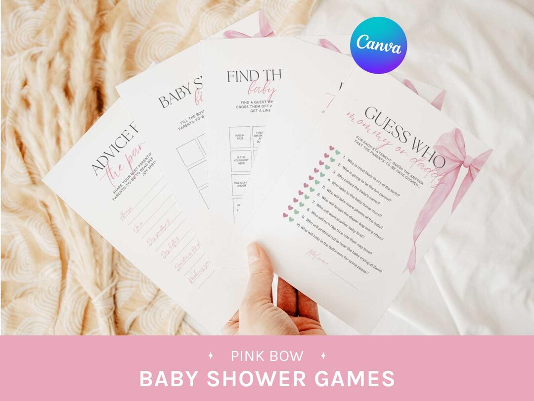 Pink Bow Baby Shower Games Bundle, Coquette Baby Girl Theme Activities ...