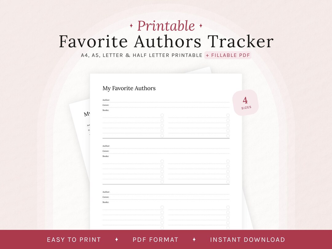 Favorite Author Tracker Printable, Track Author Names, Book Journal ...