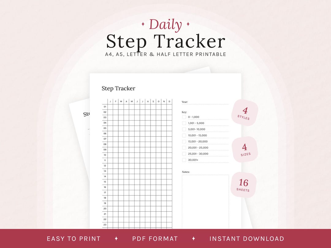 Printable Daily Step Tracker, Pixel Step Tracker, 12 Month Step Tracker ...