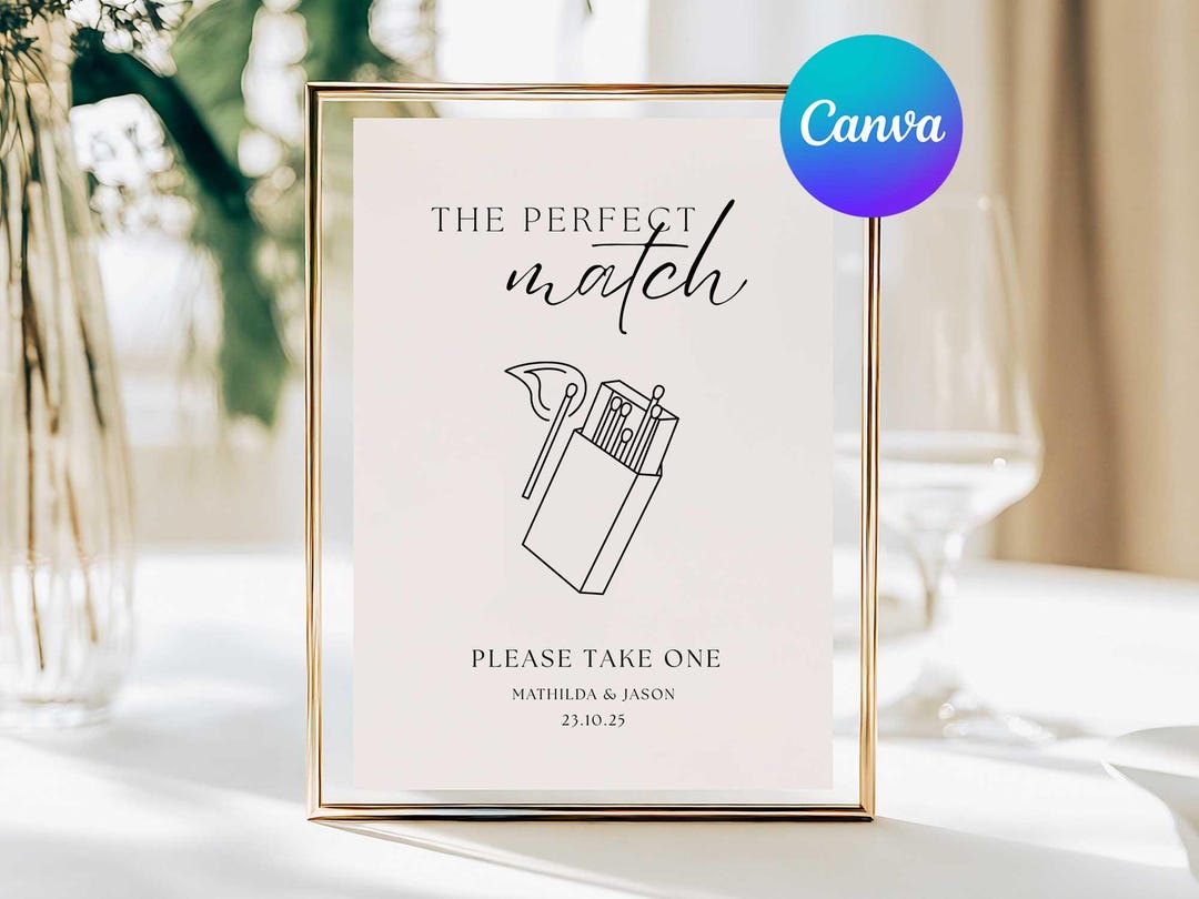 The Perfect Match Wedding Favour Sign, Match Box Favour Sign, Modern ...