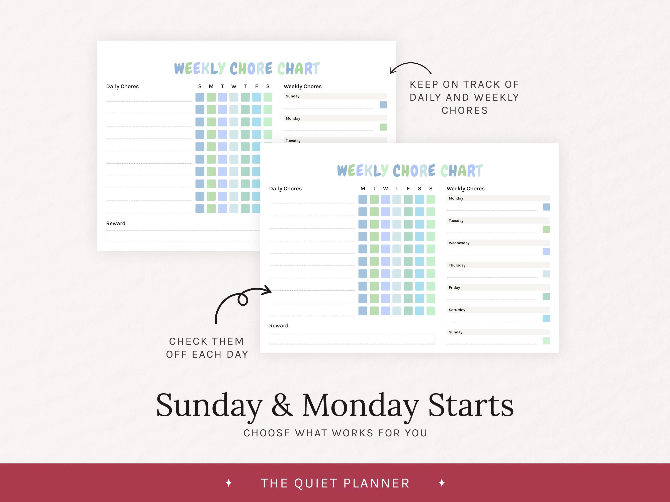 Editable Boys Chore Chart, Kids and Toddler Weekly Chore Chart ...