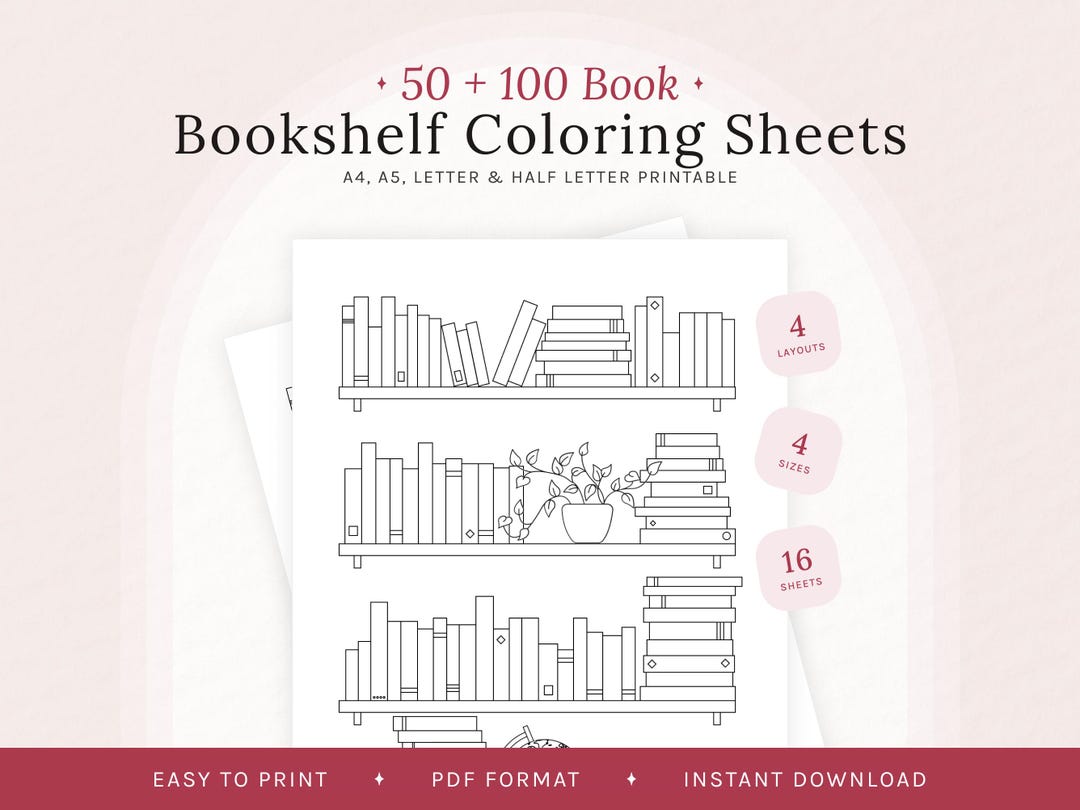 Printable Reading Tracker, Coloring Bookshelf Tracker, Bujo 50 & 100 ...
