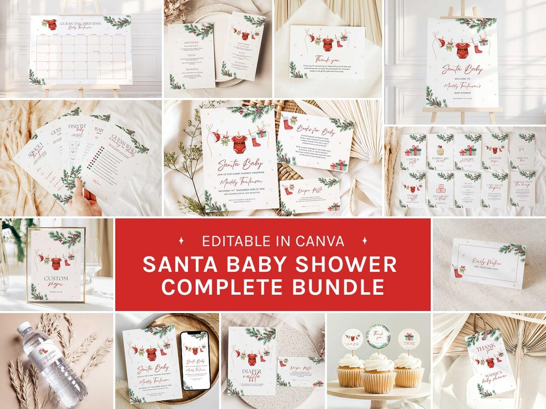 Santa Baby Shower Template Bundle, Holiday Winter Baby Shower Decor ...