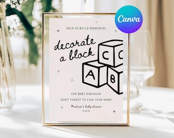 Sage Decorate A Block Baby Shower Sign Template, Baby Shower Decorate a ...