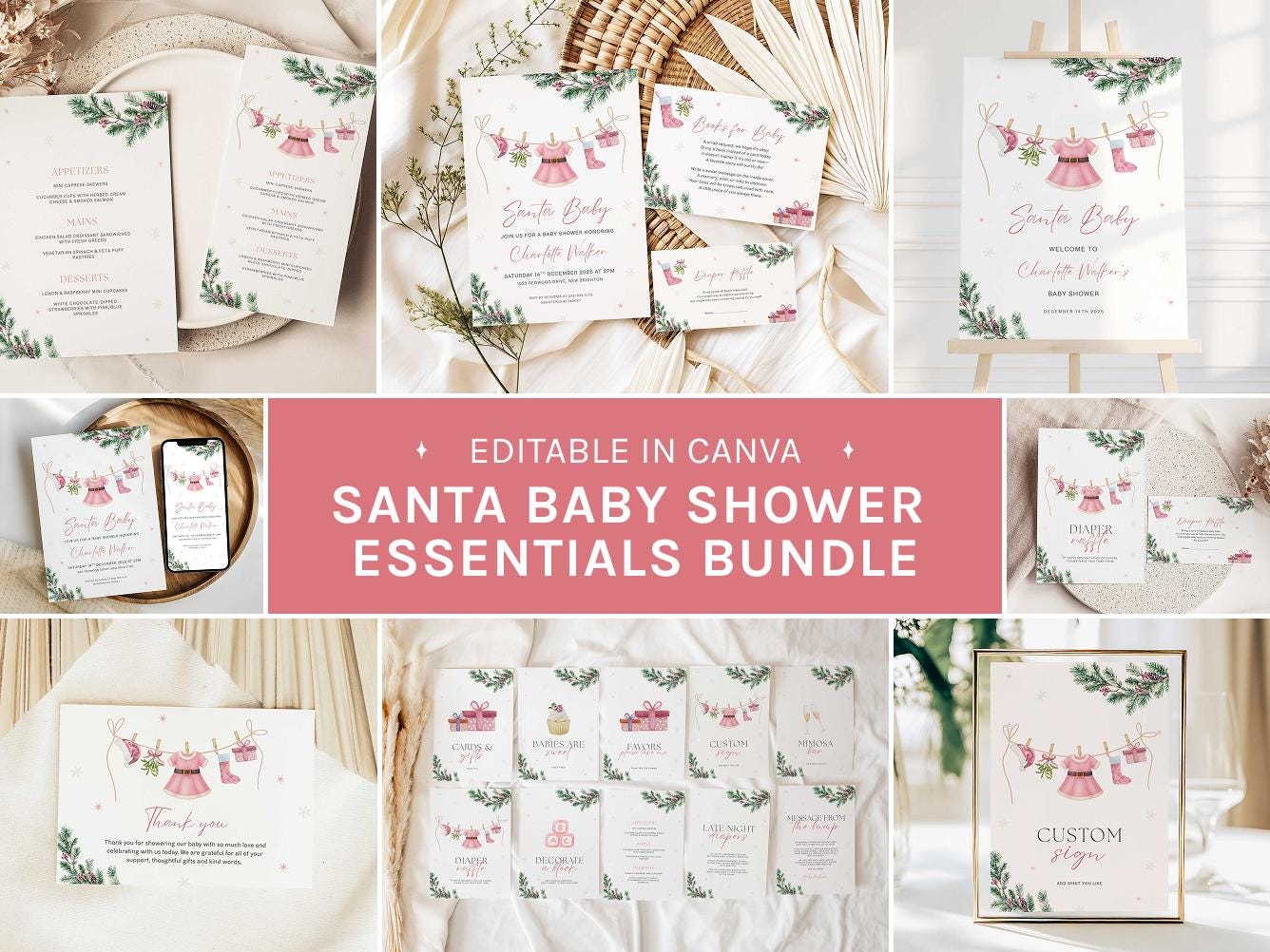Santa Baby Shower Essentials Bundle, Winter Holidays Baby Shower Theme ...