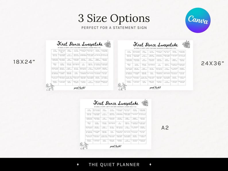 First Dance Sweepstake Sign Template, Wedding Reception Song Game ...