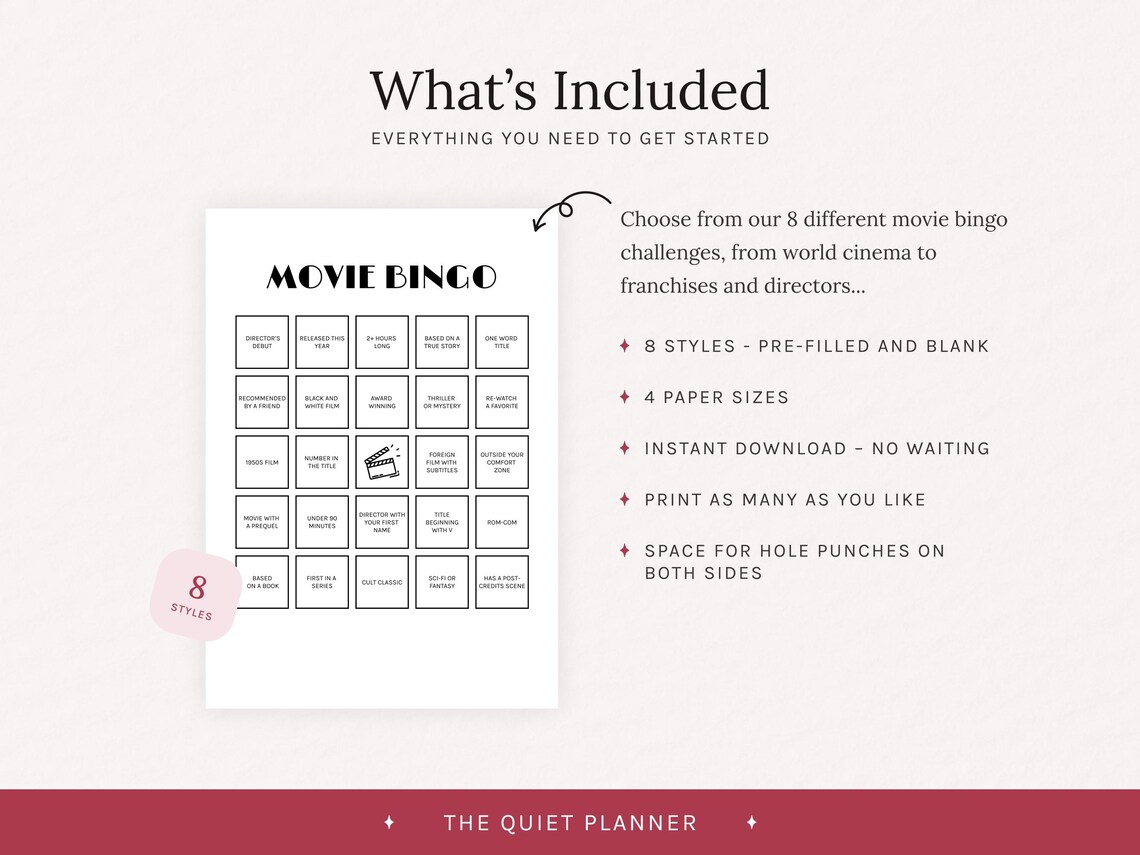 Movie Bingo Template Bundle, Printable Film Bingo Sheets, Movie ...