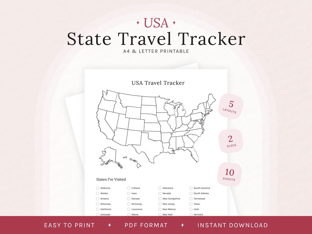 Printable USA State Travel Tracker, Colorable 50 States Map, USA Travel ...