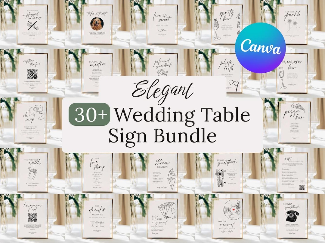 Wedding Table Sign Bundle, Editable Modern Minimalist Wedding Sign ...