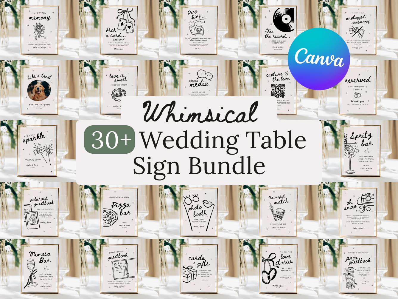 Wedding Table Sign Bundle, Editable Whimsical Wedding Sign Template ...