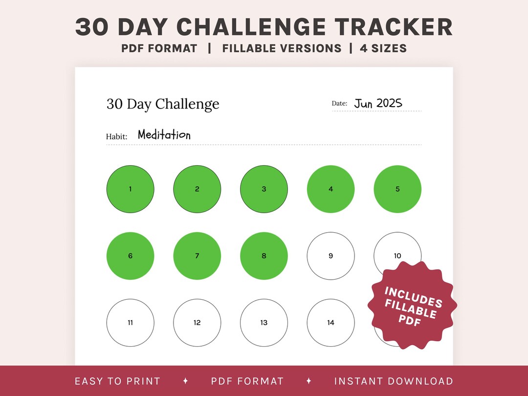 Printable 30 Day Challenge Tracker, Digital Download, Minimalist 30 Day ...