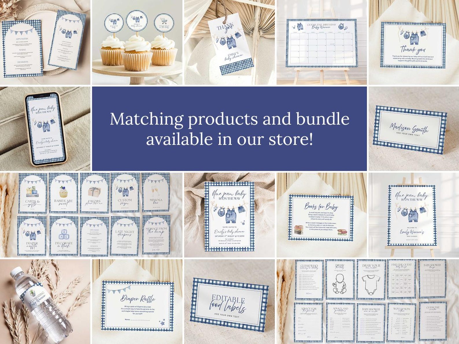 Complete Blue Jean Baby Shower Bundle, Denim Western Baby Shower Bundle ...