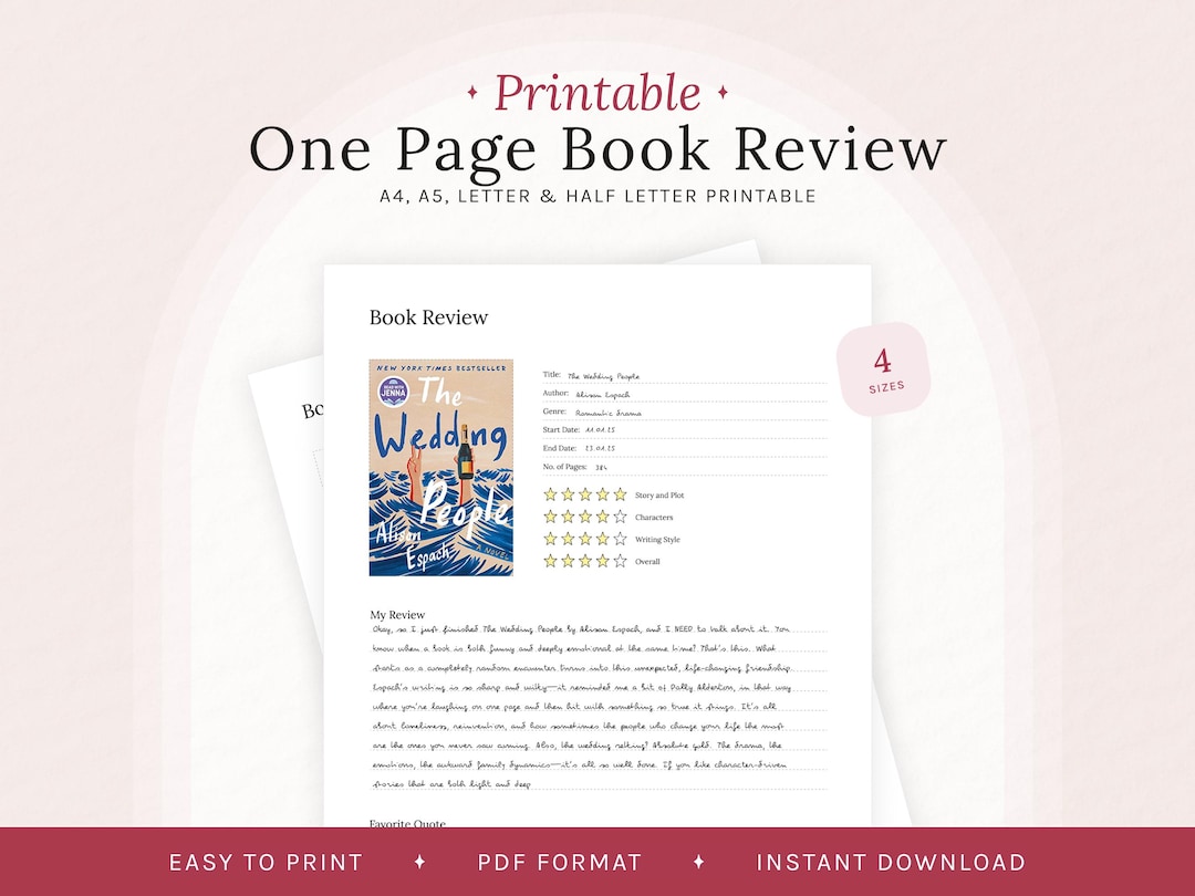 Book Review Template, Printable Book Review Journal Page, Reading ...