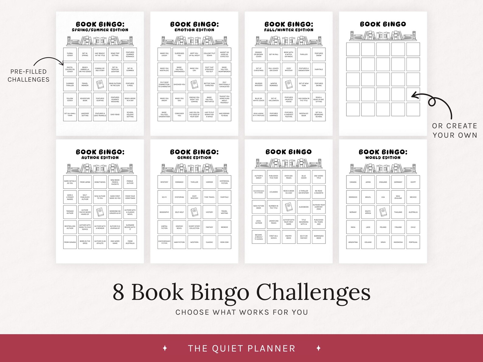 Printable Book Bingo Bundle: Reading Challenge Games (PDF) - Etsy
